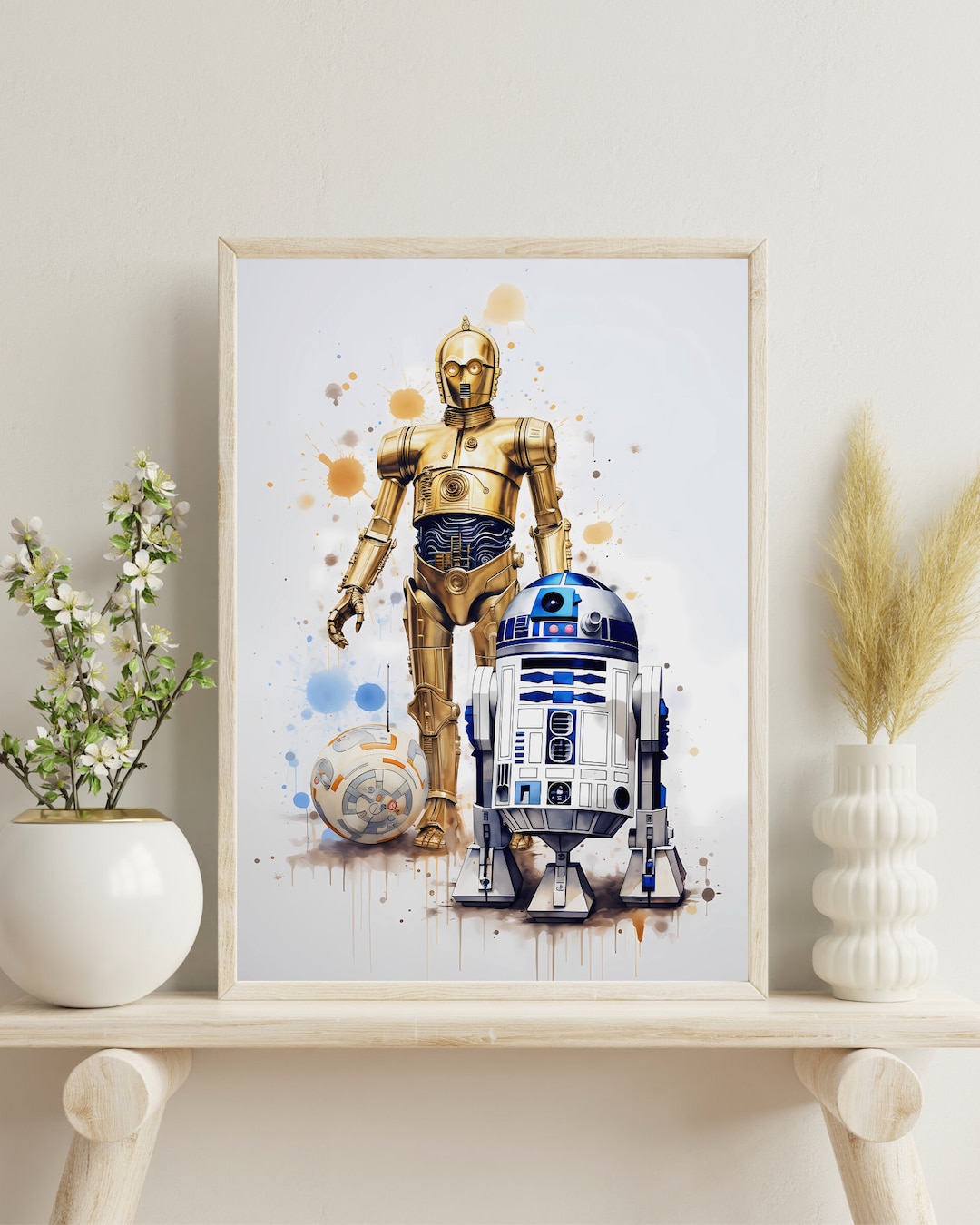 C-3PO, R2-D2 and Bb-8digital Print Star Wars Painting Watercolors Print ...
