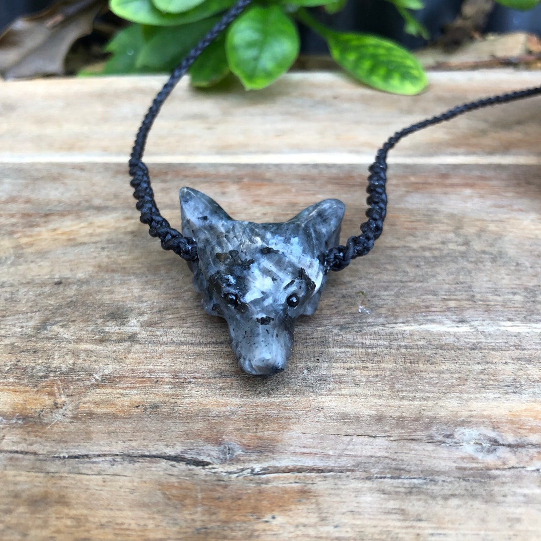 Wolf Head Necklace, Lavakite Wolf Head Pendant, Macrame Necklace ...