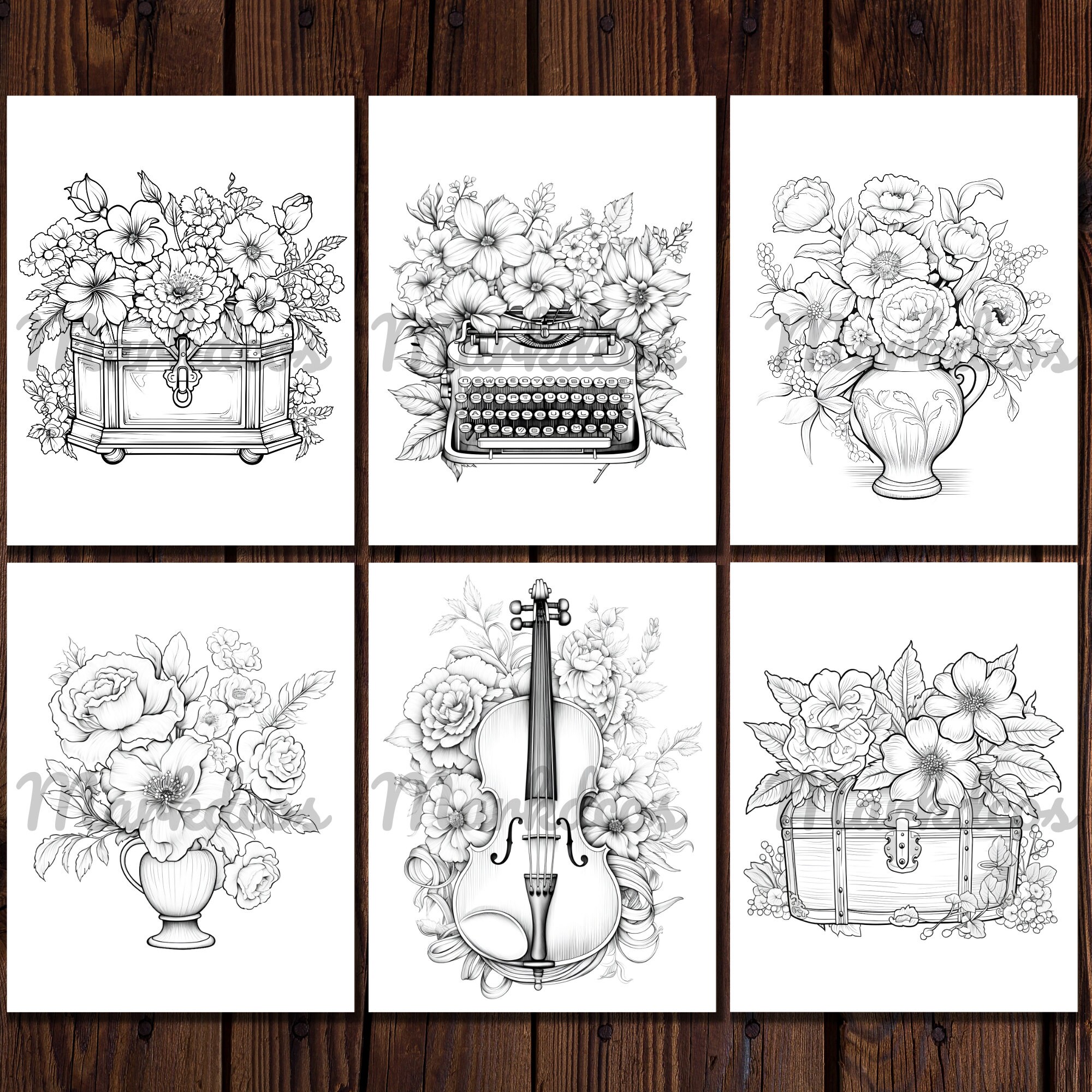 30 Vintage Flower Objects Coloring Book Adults & Kids - Etsy