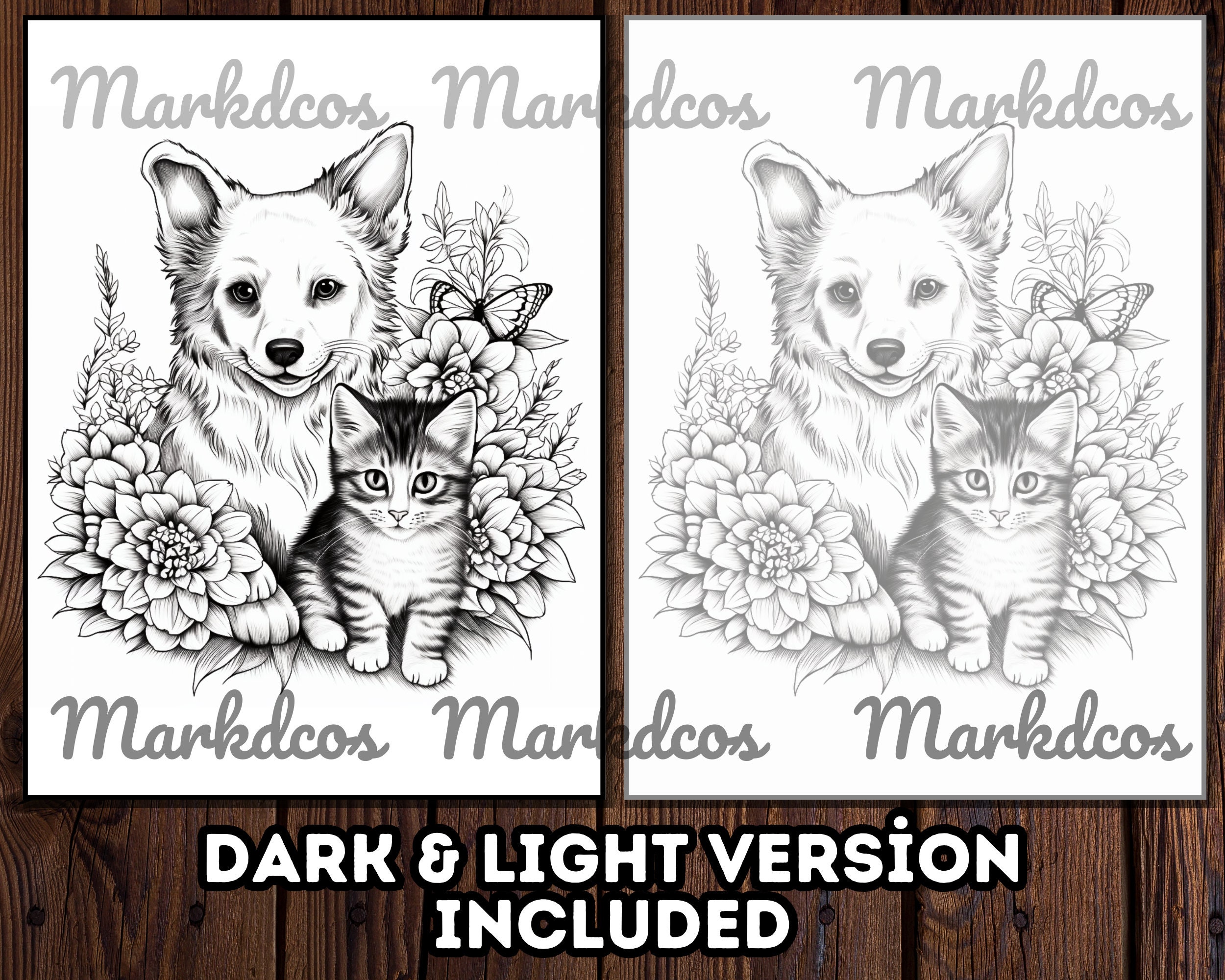 30 Cute Dog and Cat Coloring, Adults & Kids Coloring Pages, Grayscale ...