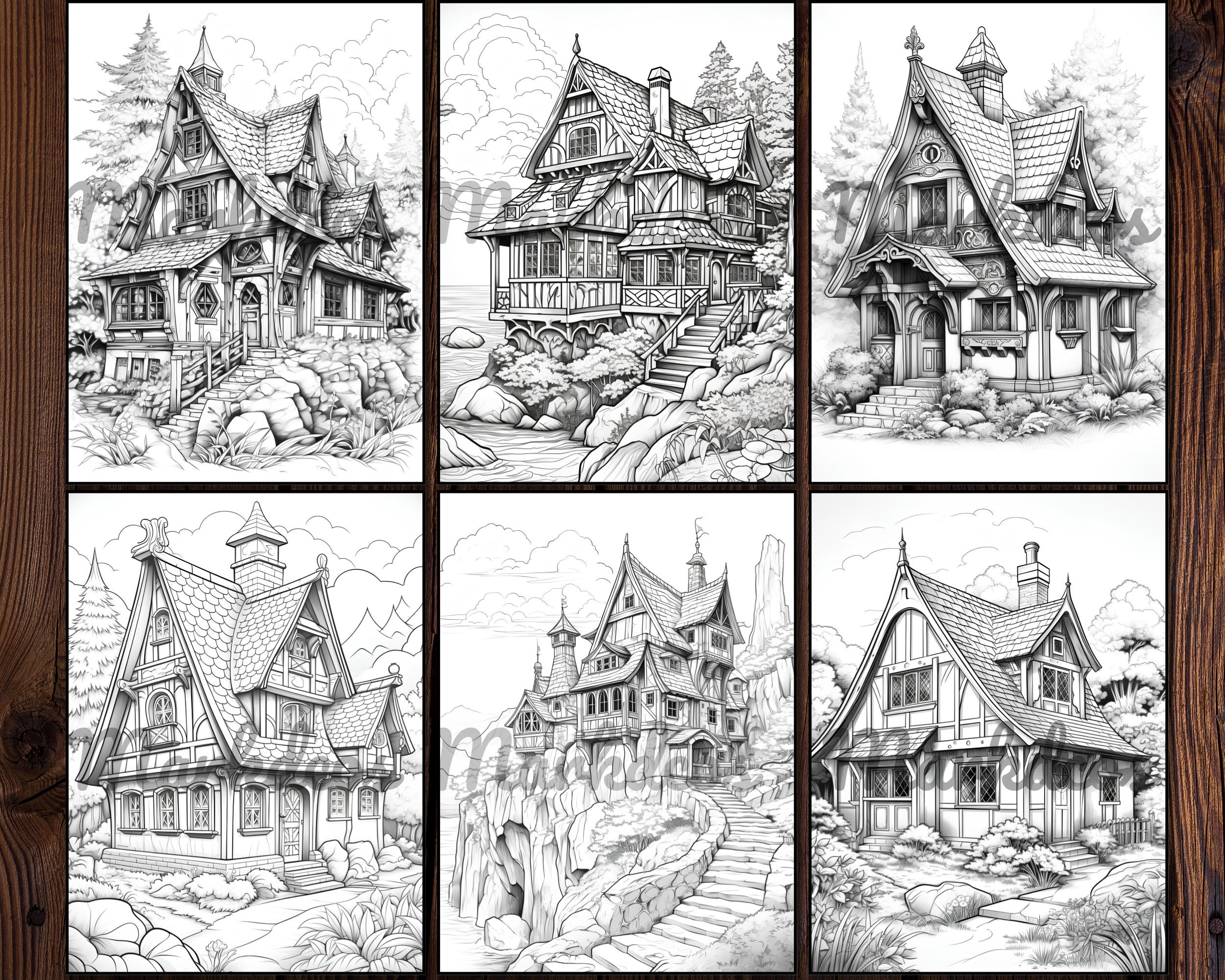 30 Norwegian Houses Coloring, Adults & Kids Coloring Pages, Grayscale ...