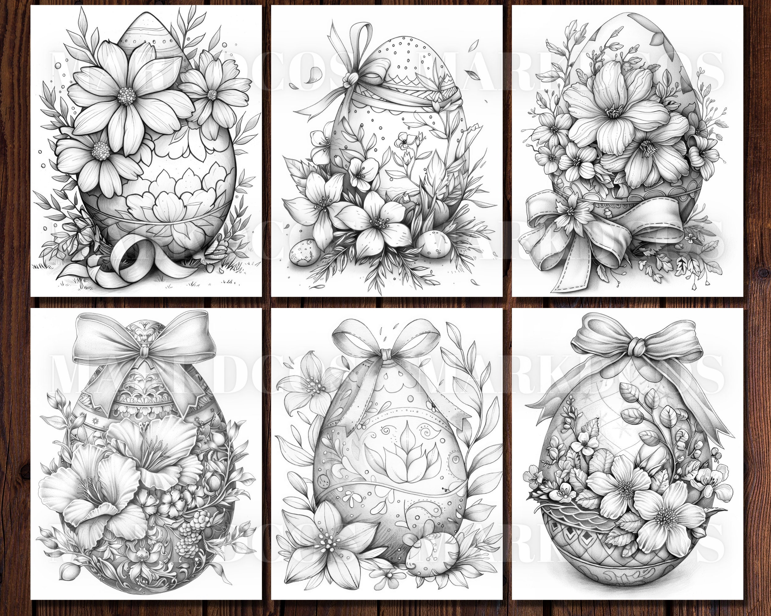 63 Easter Egg Coloring Book, Grayscale Coloring Book for Adults and ...