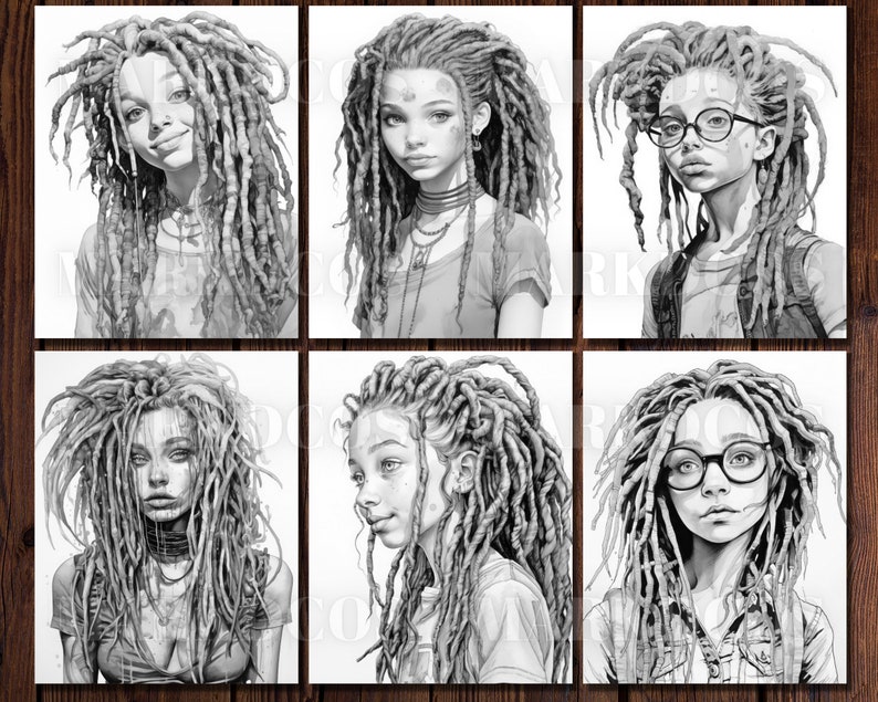 41 Girl With Dreadlocks Coloring Book | Grayscale Coloring Book for ...