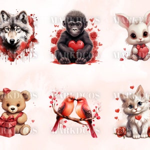 90 PNG Watercolor Valentine's Day Animals Clip Art, Romantic Valentines ...