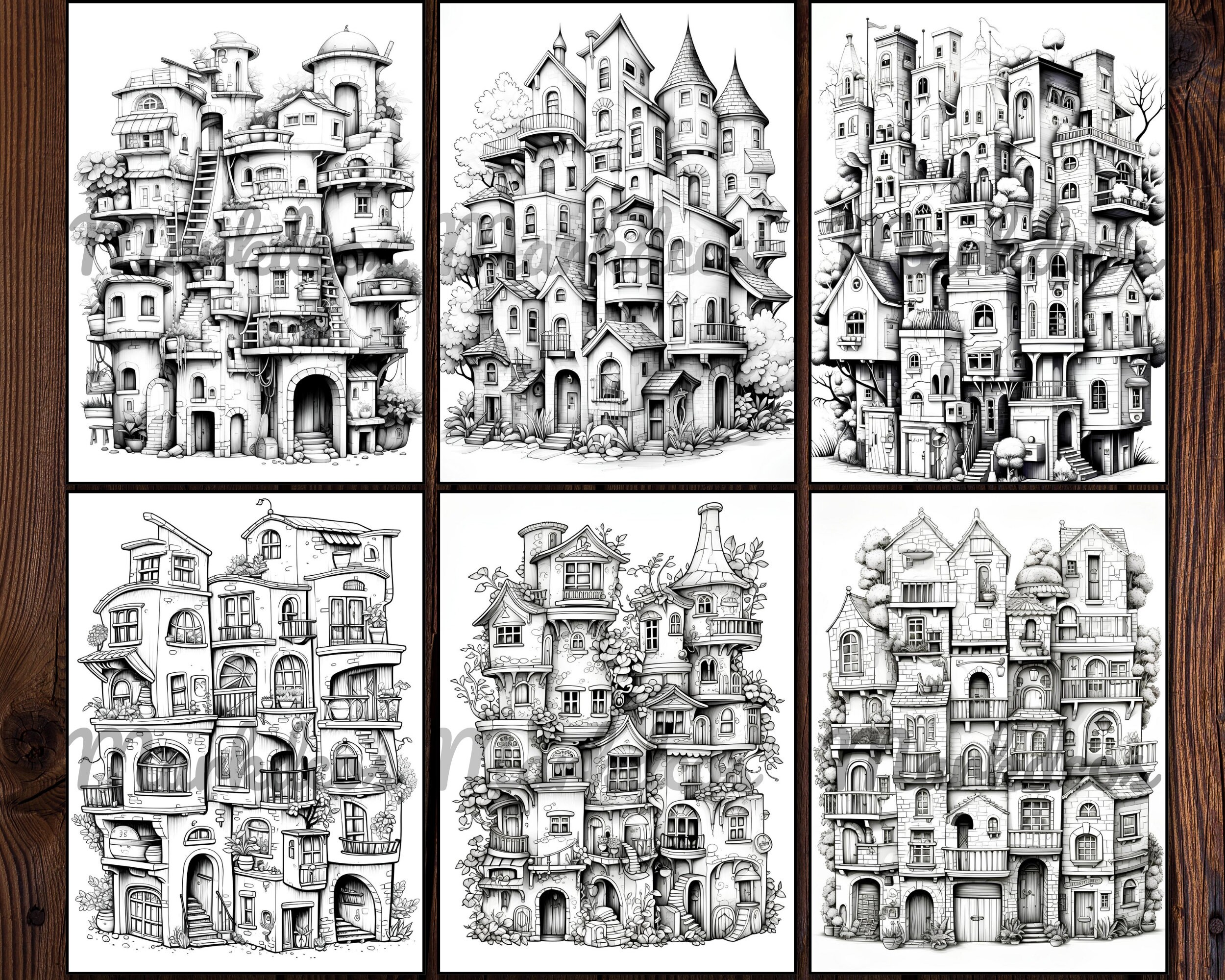 30 Condominiums Coloring, Adults & Kids Coloring Pages, Grayscale ...