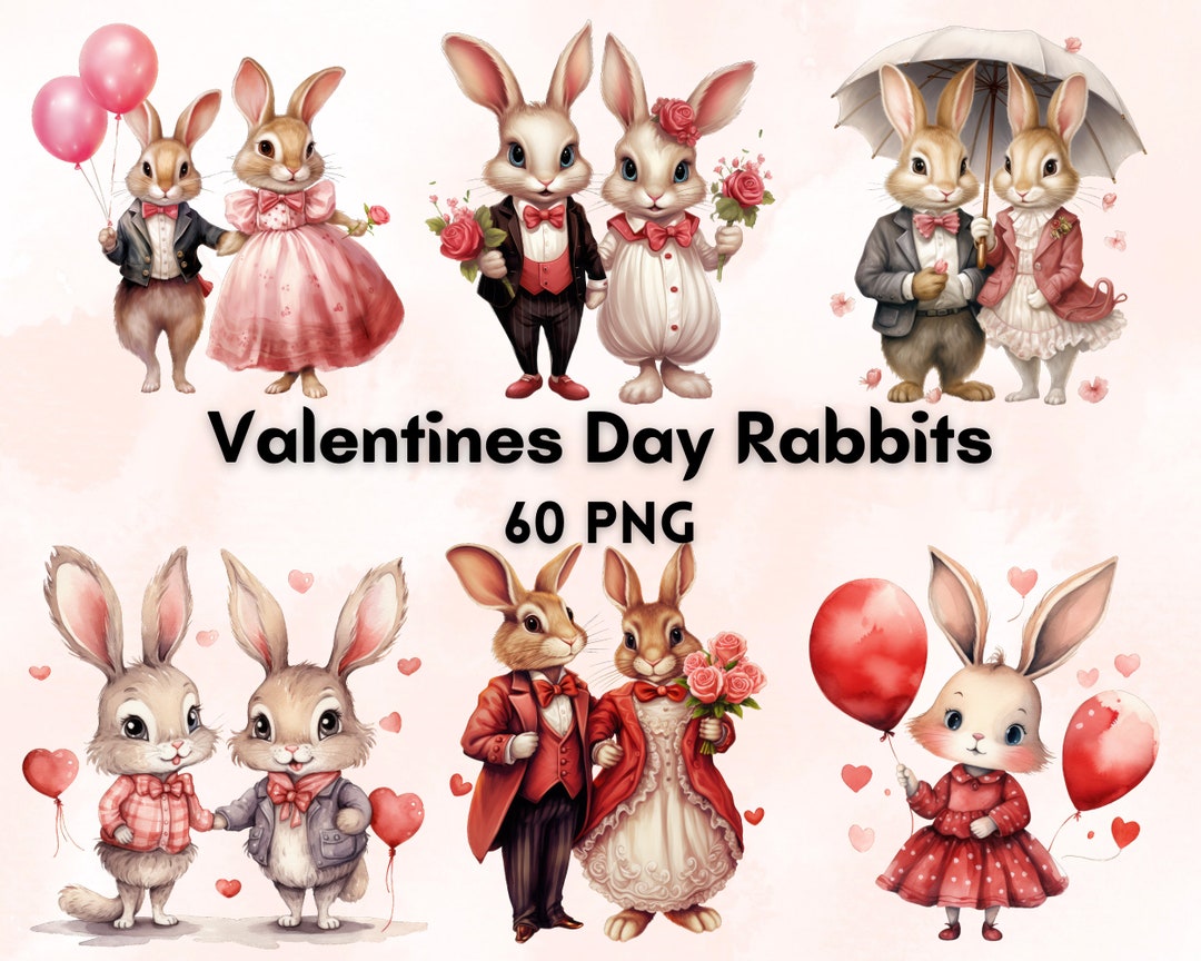 60 PNG Watercolor Valentine's Day Rabbits Clip Art, Valentines Day ...