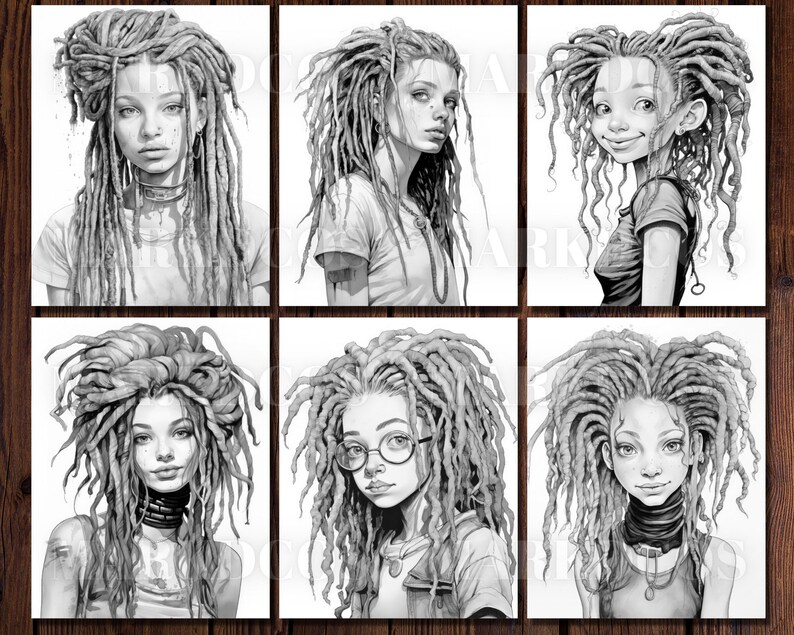 41 Girl With Dreadlocks Coloring Book | Grayscale Coloring Book for ...