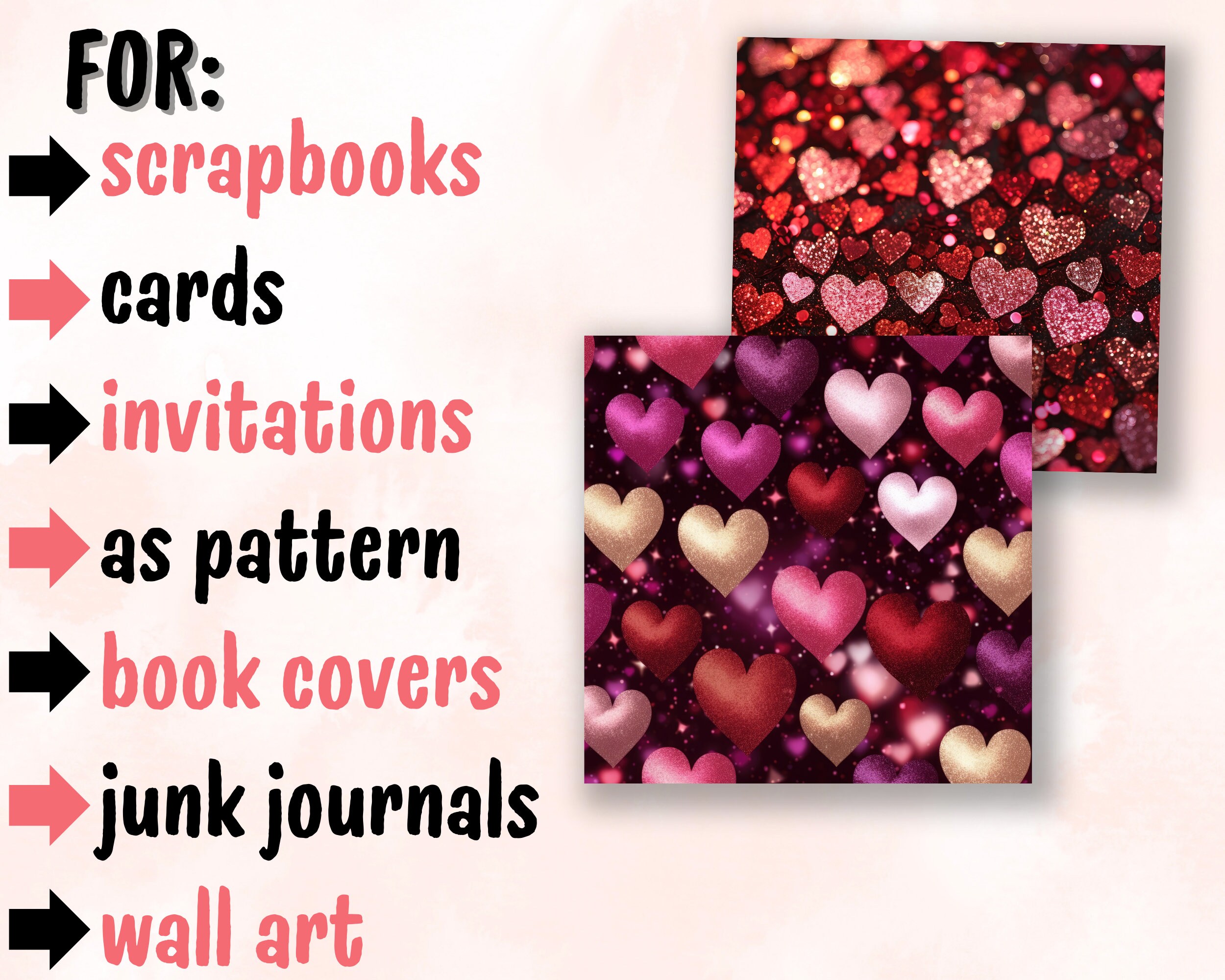 Heart Glitter Valentine's Day Digital Paper, Romantic Valentine Love ...