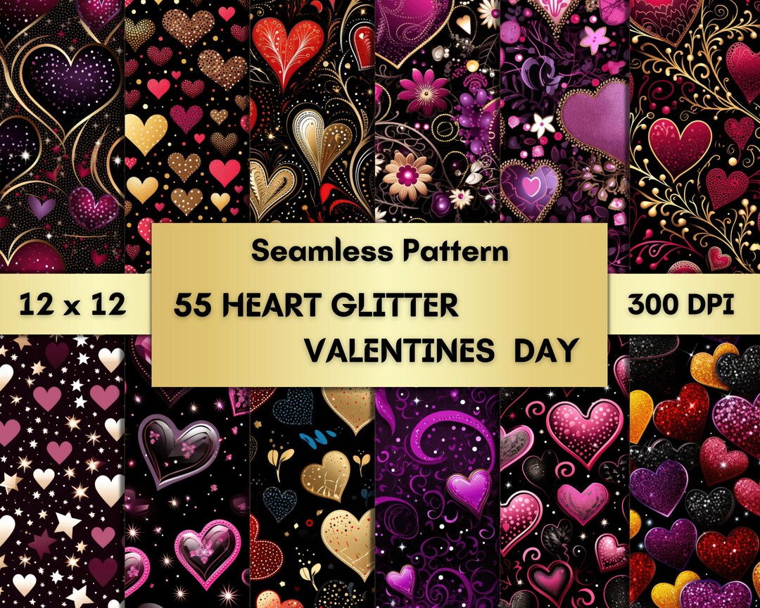 55 Valentine Love Seamless Pattern, Seamless Heart Glitter Valentine's ...