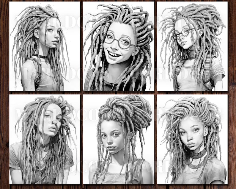 41 Girl With Dreadlocks Coloring Pages | Grayscale Coloring Book for ...