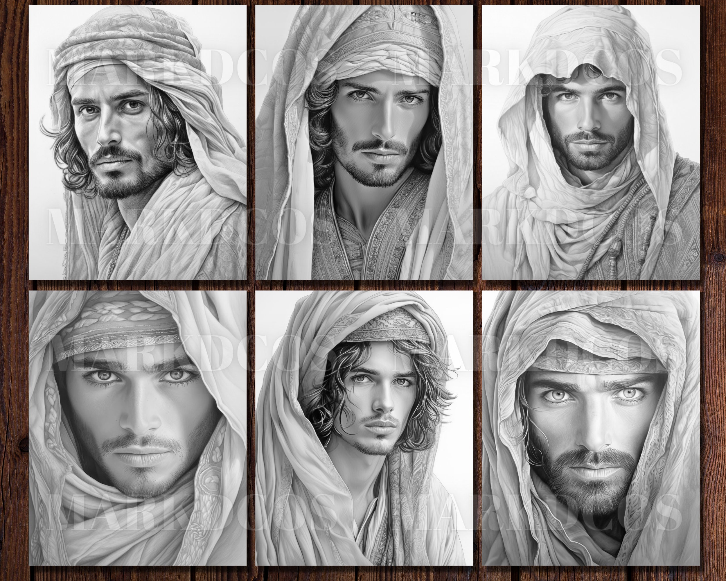 38 Arabian Prince Coloring Book, Grayscale Coloring Book for Adults and ...