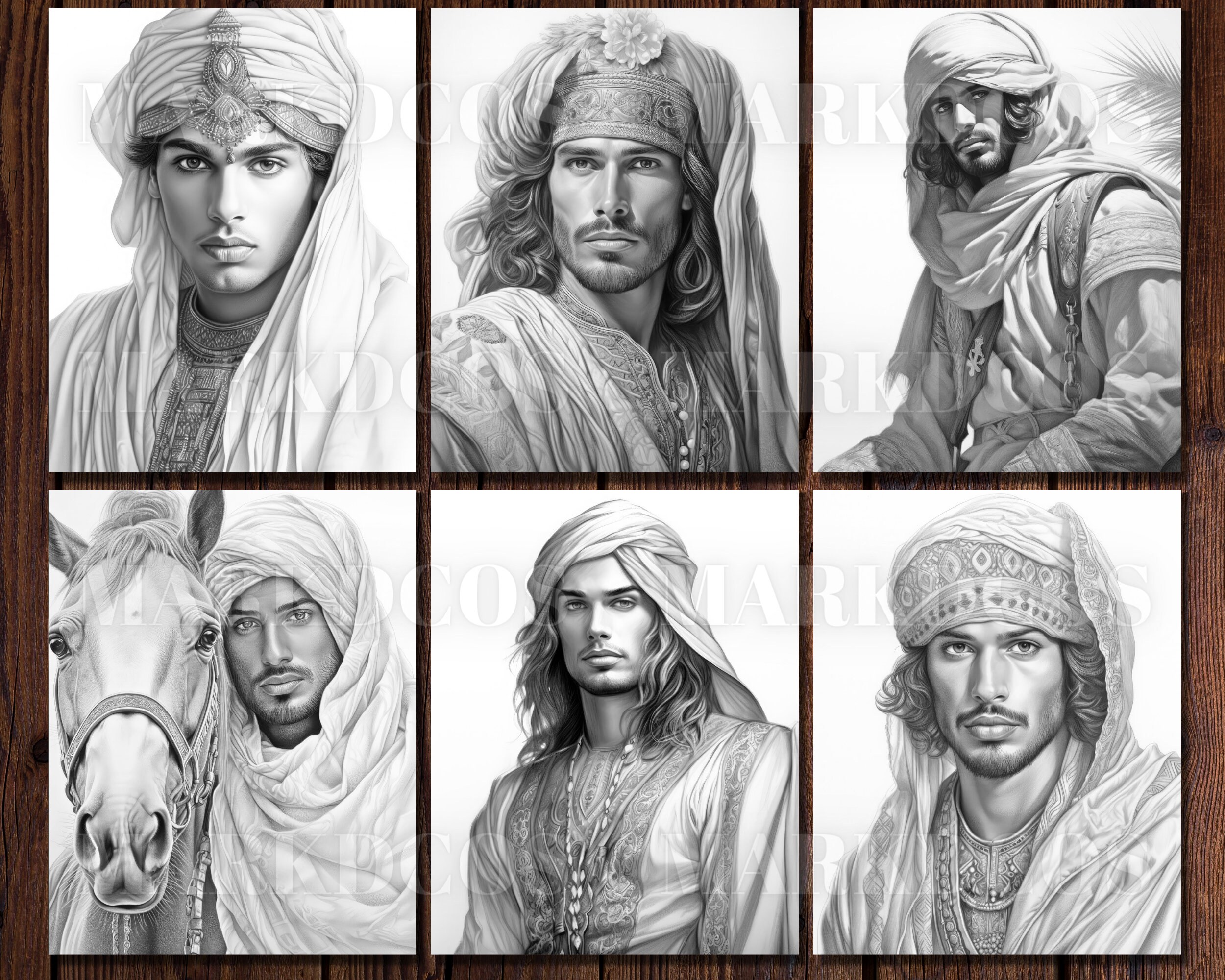 38 Arabian Prince Coloring Book, Grayscale Coloring Book for Adults and ...