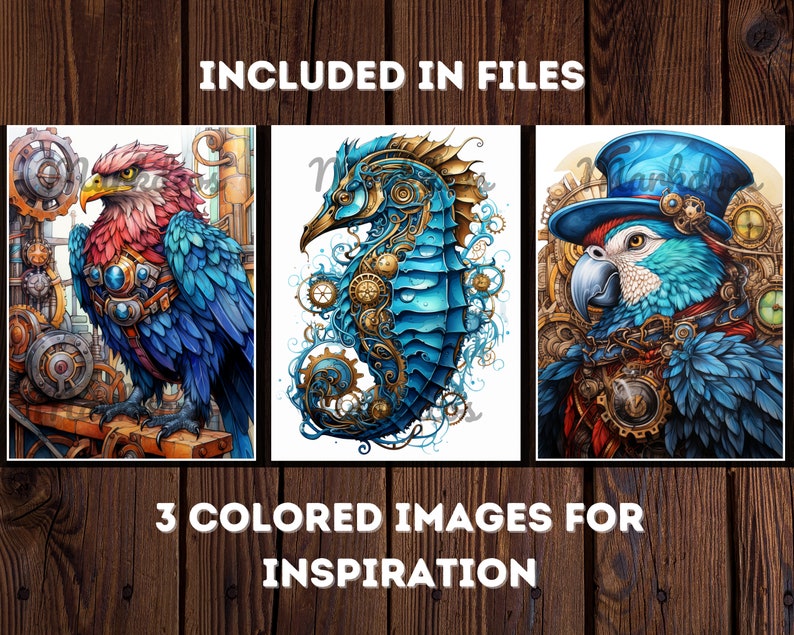 30 Steampunk Animals Coloring Book, Adults Kids Coloring Pages, Digital ...