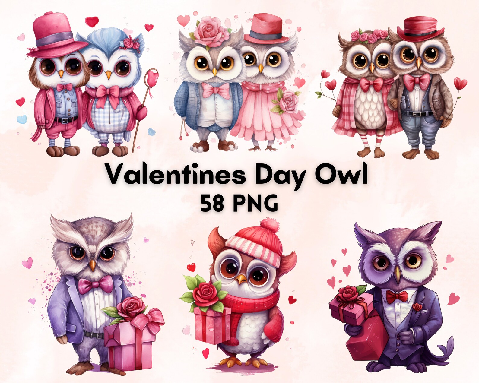 58 PNG Watercolor Valentine's Day Owl Clip Art, Love Owl Couple Clip ...
