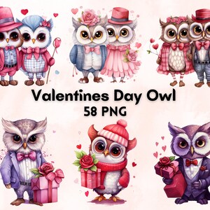 58 PNG Watercolor Valentine's Day Owl Clip Art, Love Owl Couple Clip ...