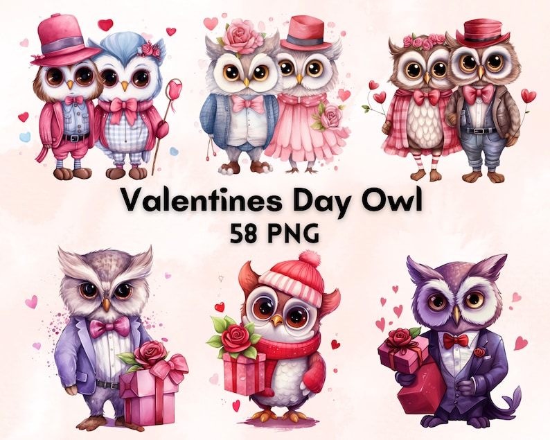 58 PNG Watercolor Valentine's Day Owl Clip Art, Love Owl Couple Clip ...