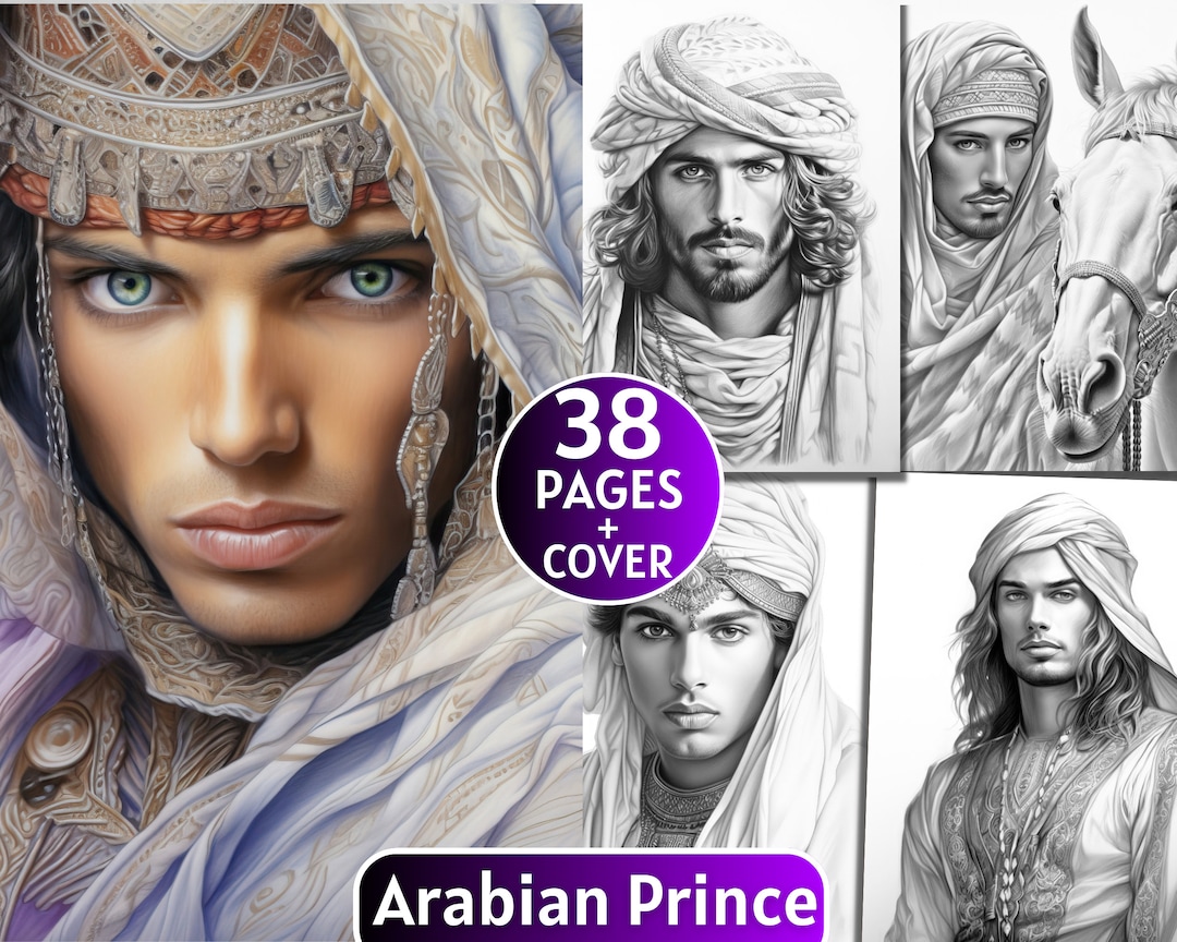 38 Arabian Prince Coloring Book, Grayscale Coloring Book for Adults and ...
