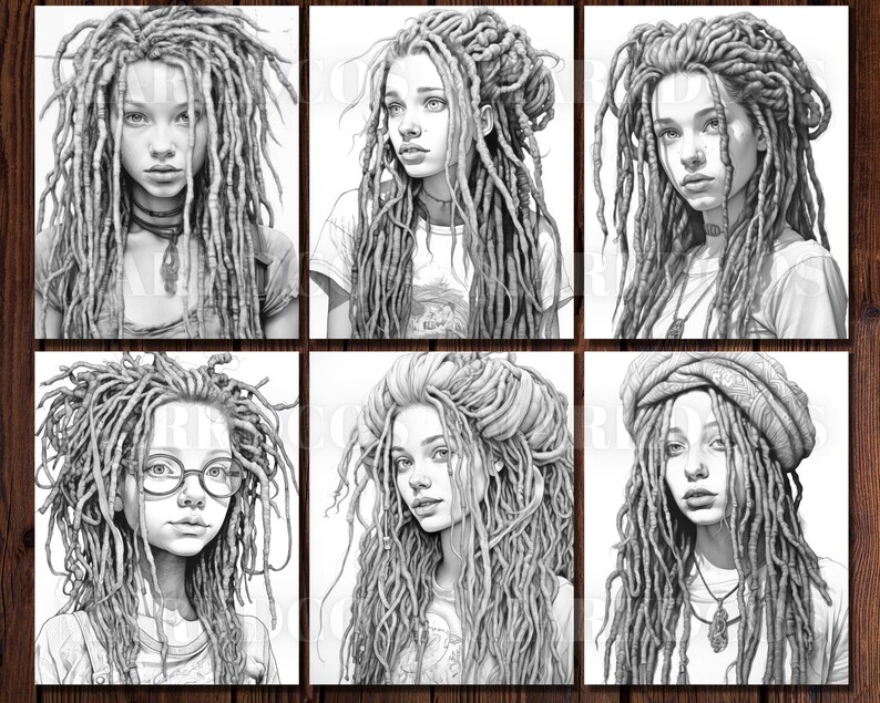 41 Girl With Dreadlocks Coloring Book | Grayscale Coloring Book for ...