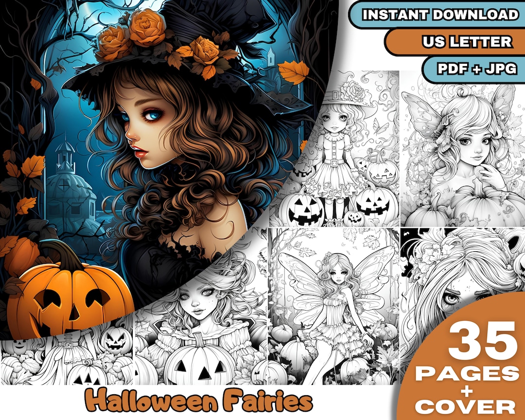 35 Halloween Fairy Girls Coloring, Adults + Kids Coloring Pages ...