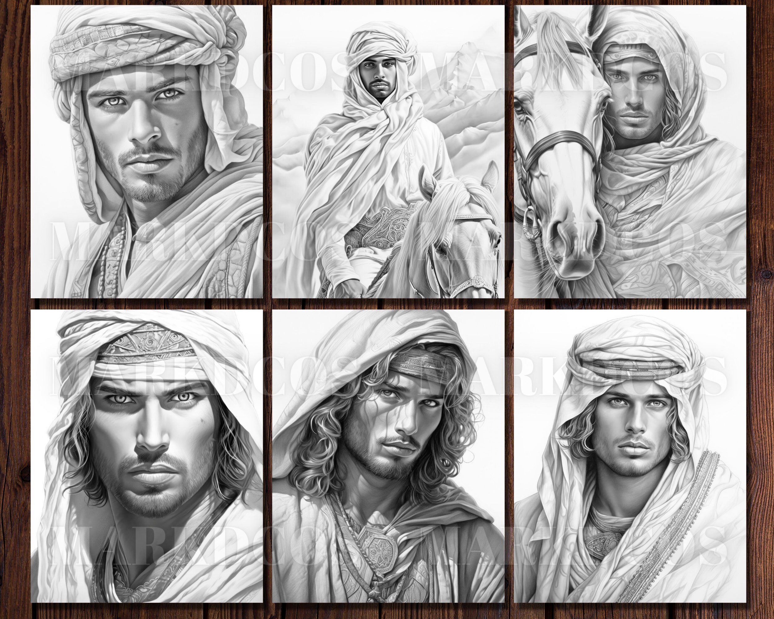 38 Arabian Prince Coloring Book, Grayscale Coloring Book for Adults and ...