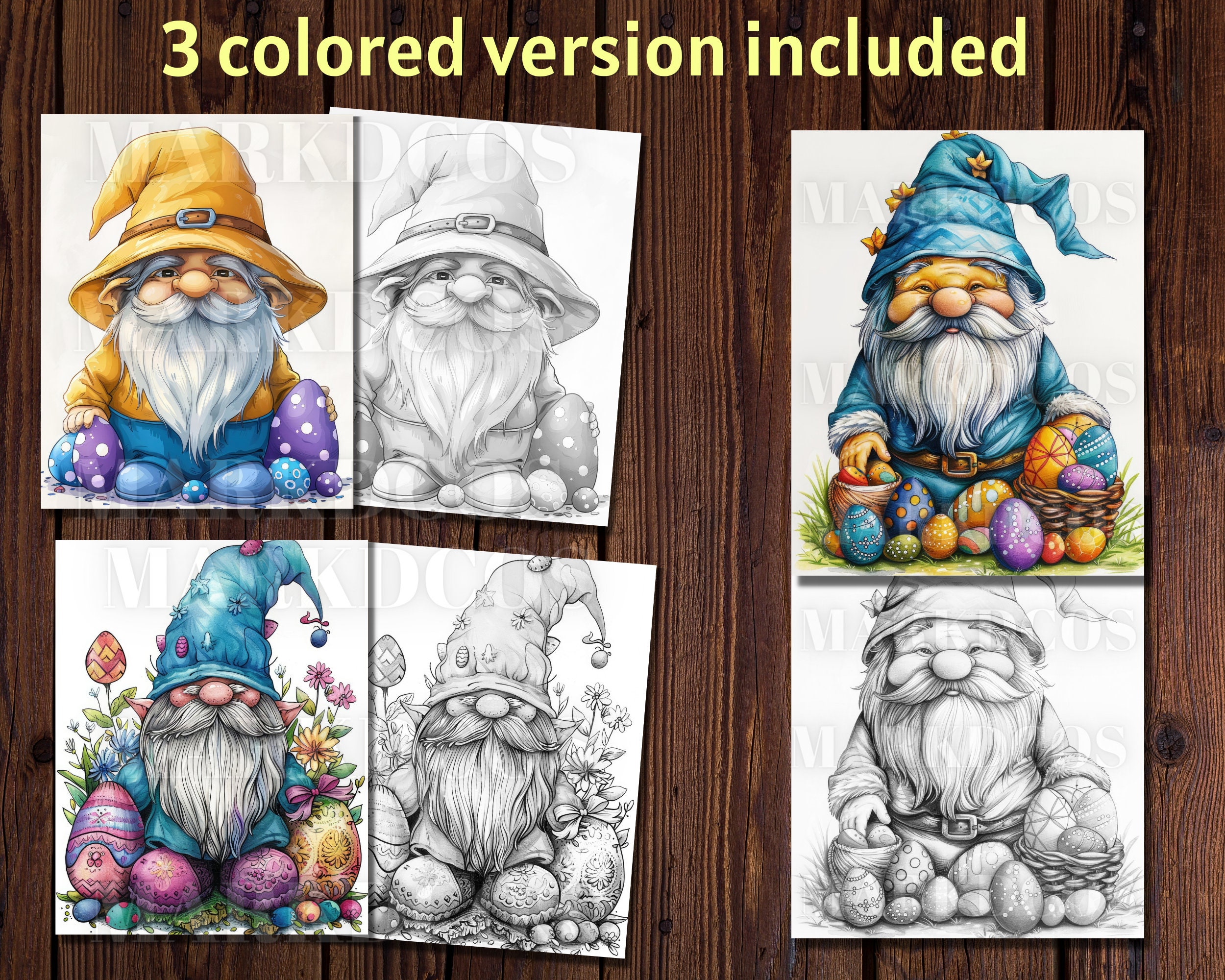 41 Easter Gnome Coloring Pages, Grayscale Coloring Book for Adults and ...