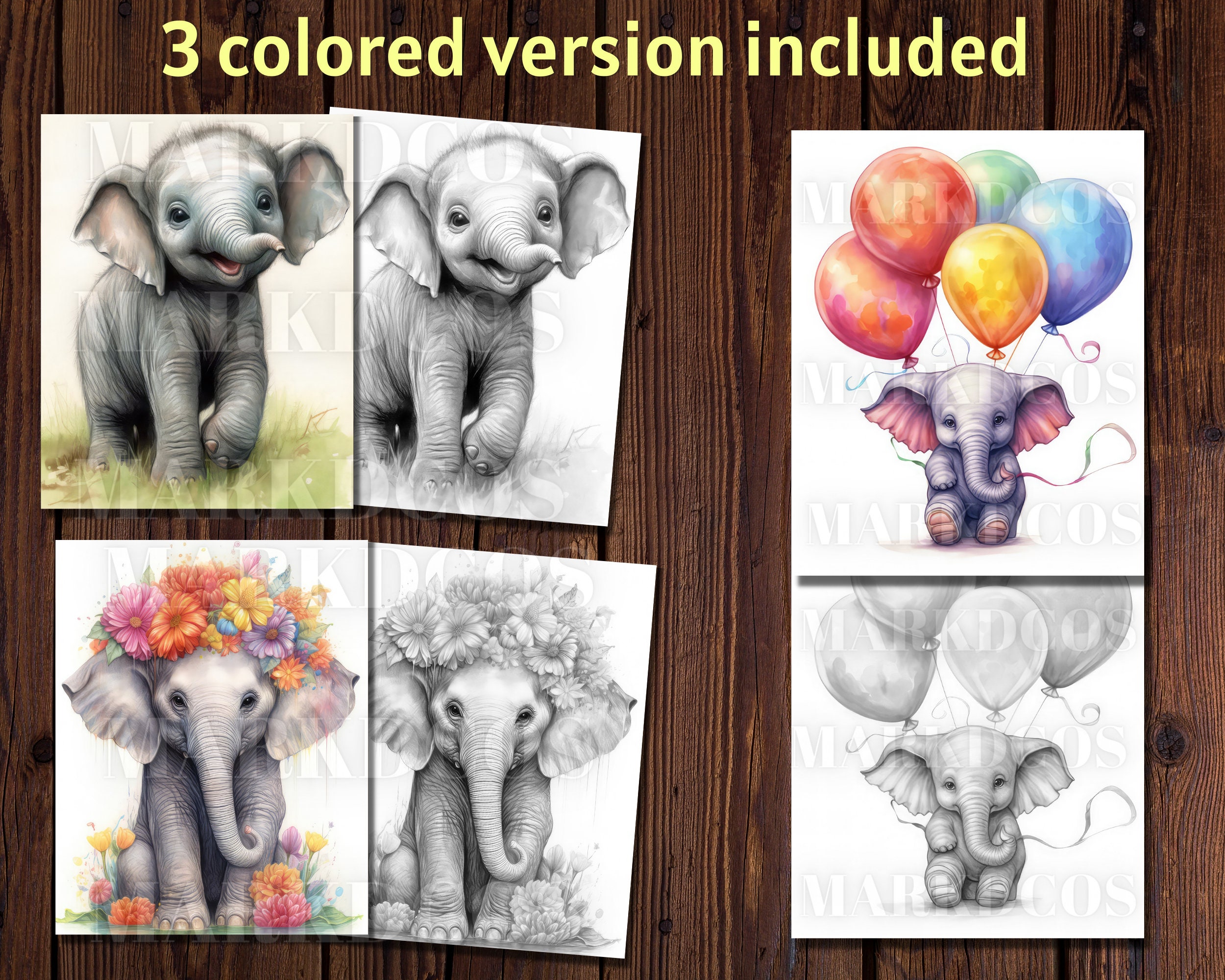 25 Baby Elephant Coloring Book, Grayscale Coloring Book for Adults and ...