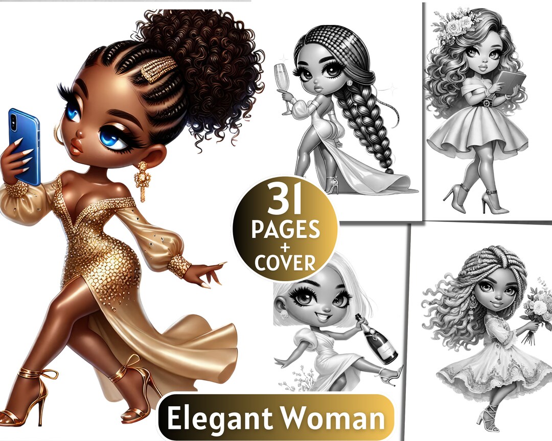 31 Elegant Woman Coloring Book | Grayscale Coloring Book for Adults and ...