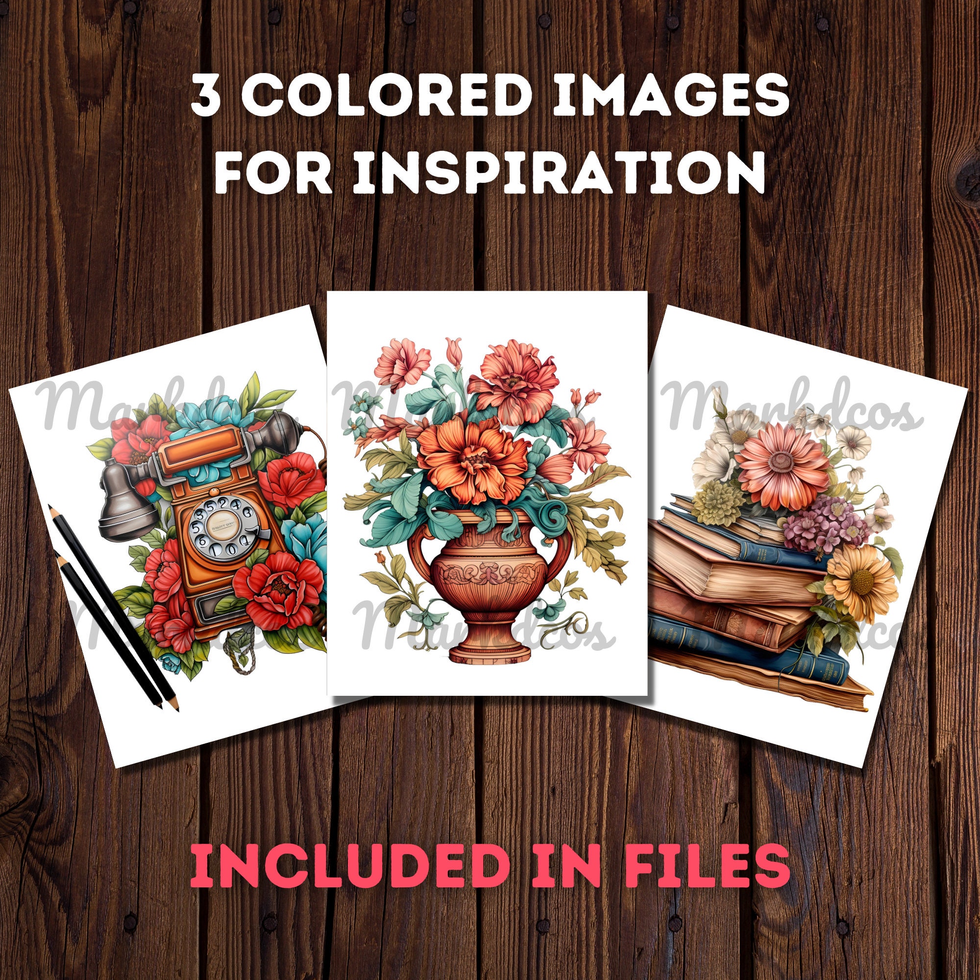 30 Vintage Flower Objects Coloring Book Adults & Kids - Etsy