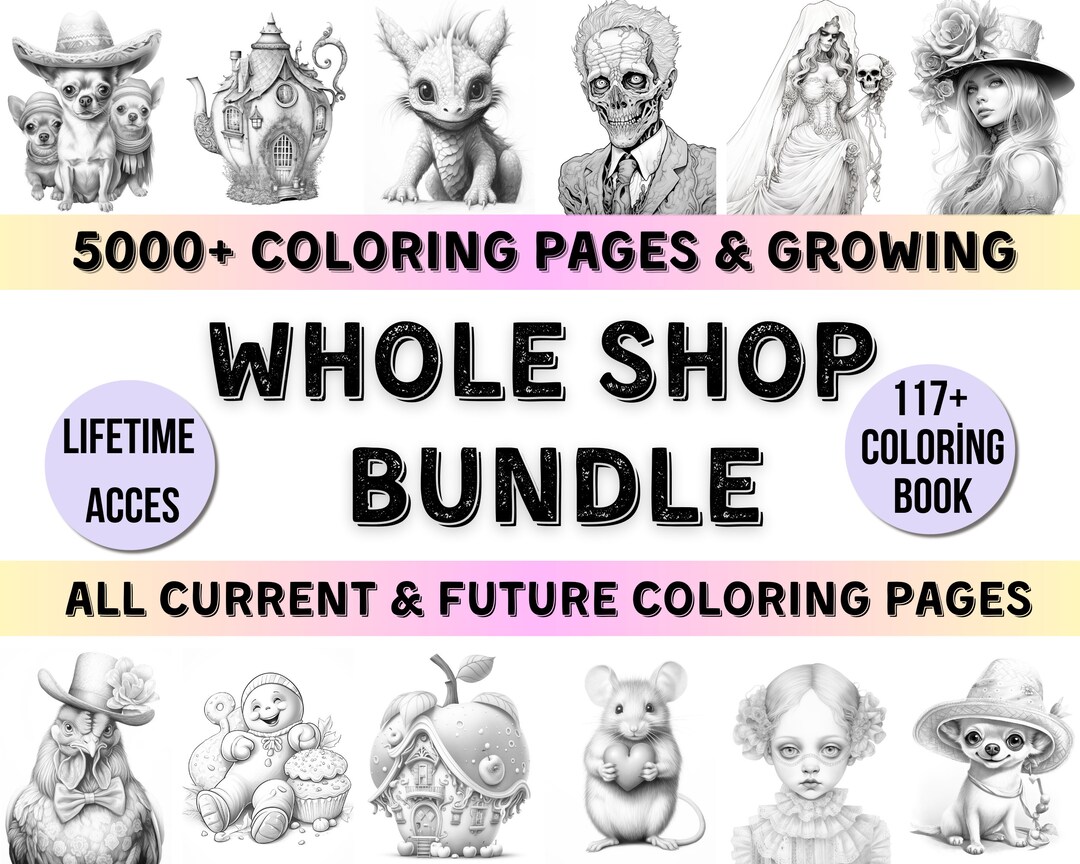 5.000+ Coloring Pages Whole Shop Bundle, Adults Coloring Book ...