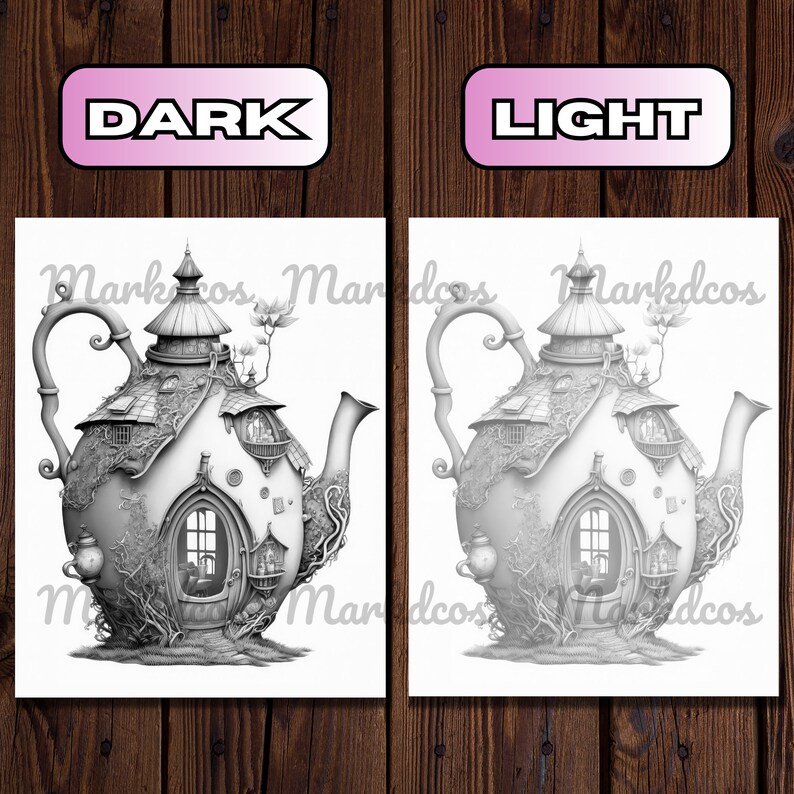 35 Teapot House Coloring Book, Grayscale Coloring Book for Adults and ...