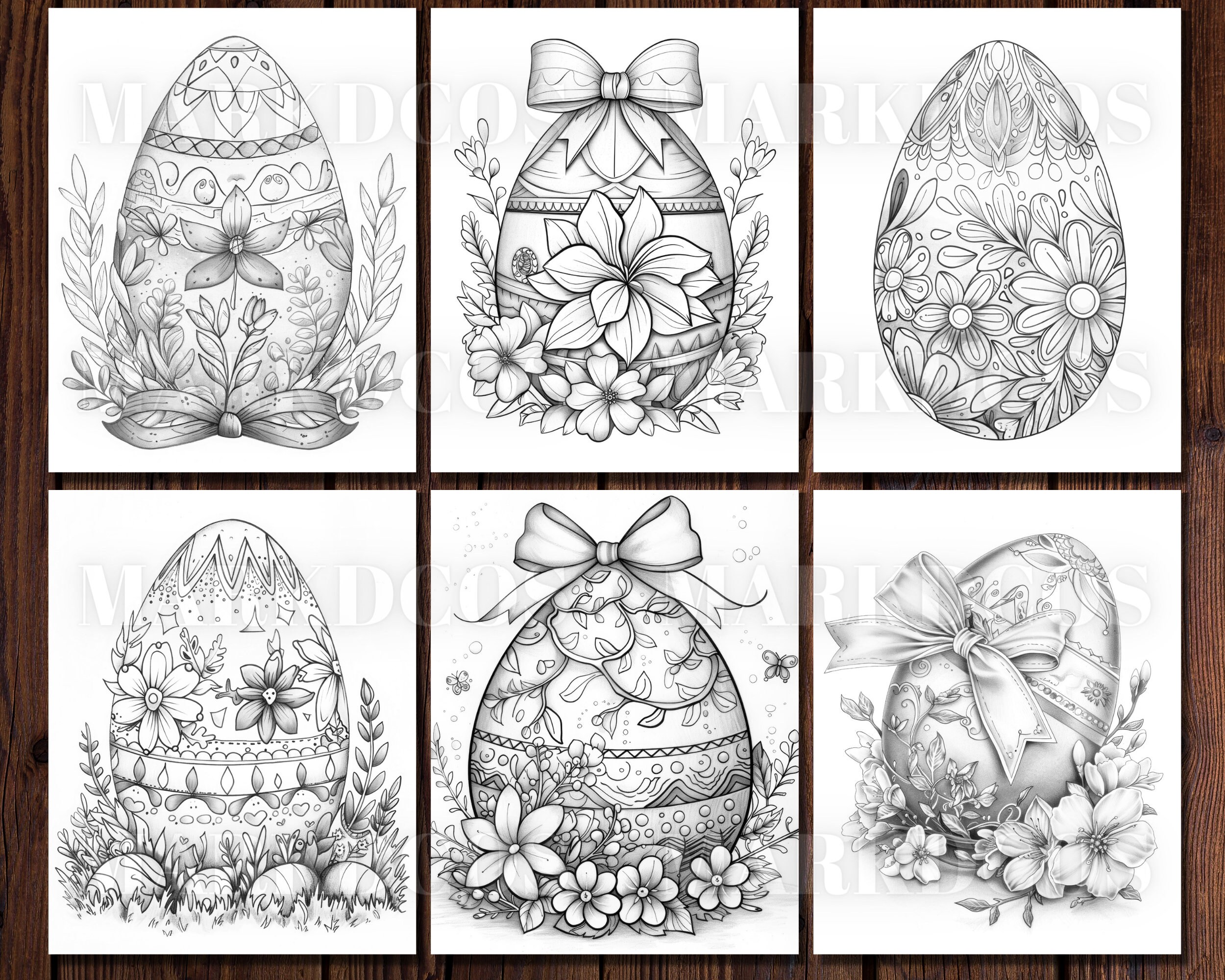63 Easter Egg Coloring Book, Grayscale Coloring Book for Adults and ...