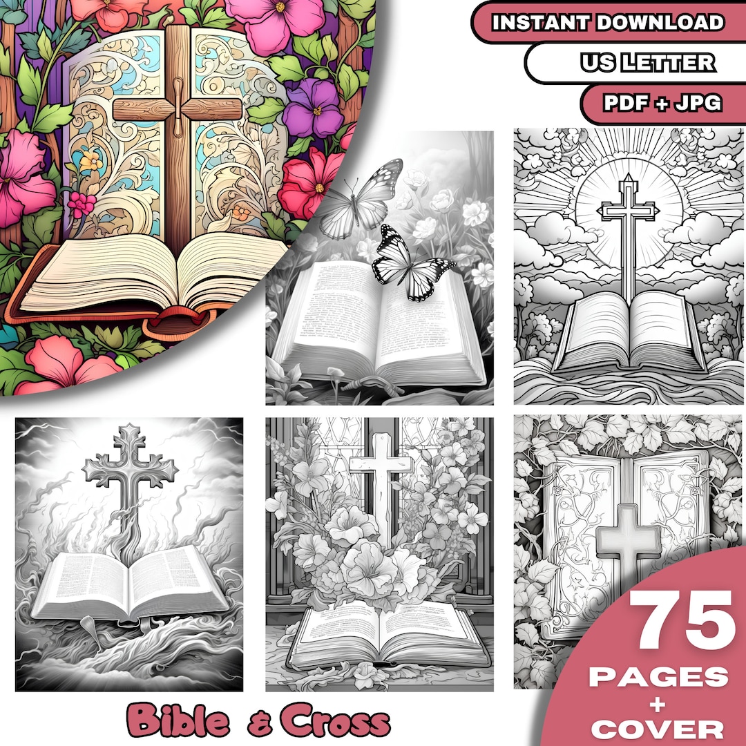 75 Bible and Cross Coloring Book, Adults & Kids Coloring Pages ...