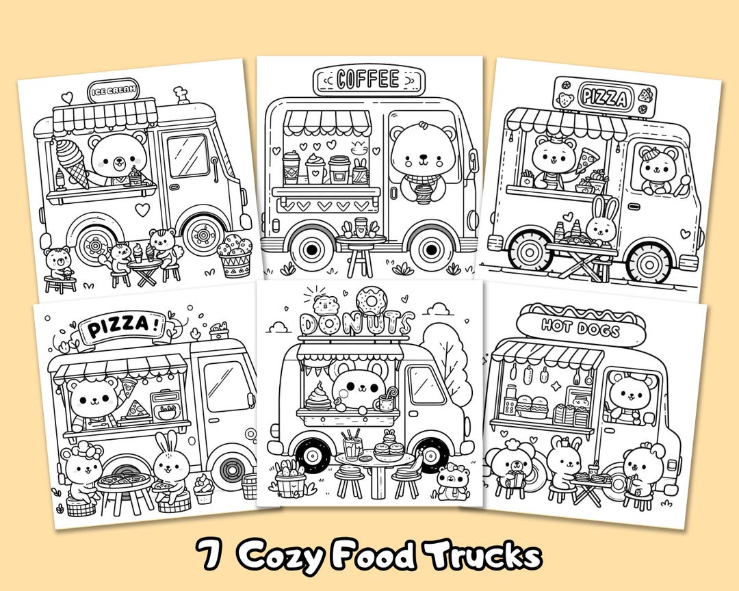 Bold and Easy Coloring Book, Cozy Food Trucks Coloring Pages | Cute ...