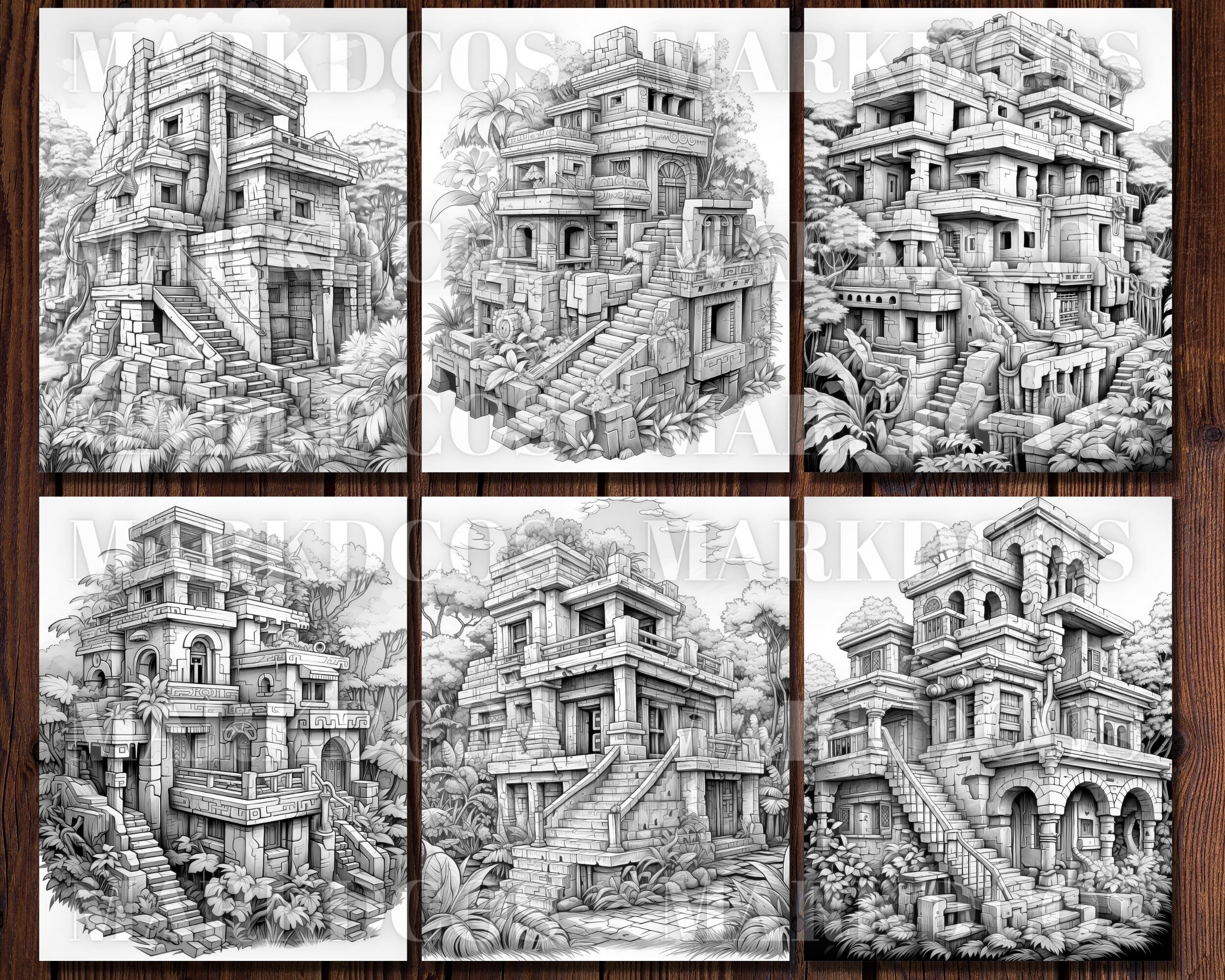 41 Old Maya House Coloring Book, Grayscale Coloring Book for Adults and ...