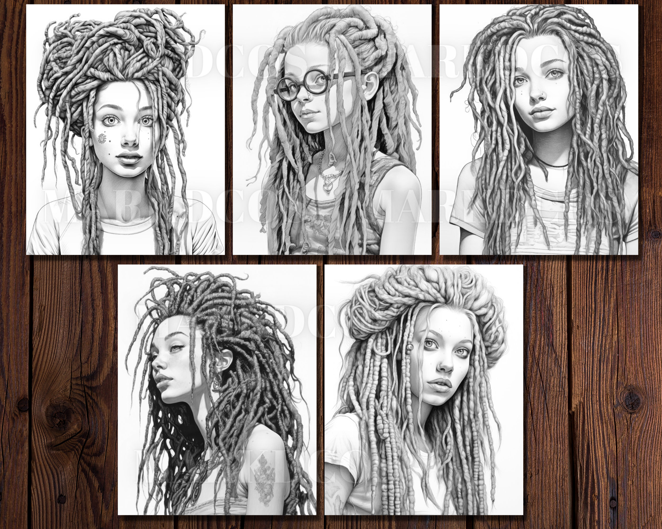 41 Girl With Dreadlocks Coloring Book | Grayscale Coloring Book for ...