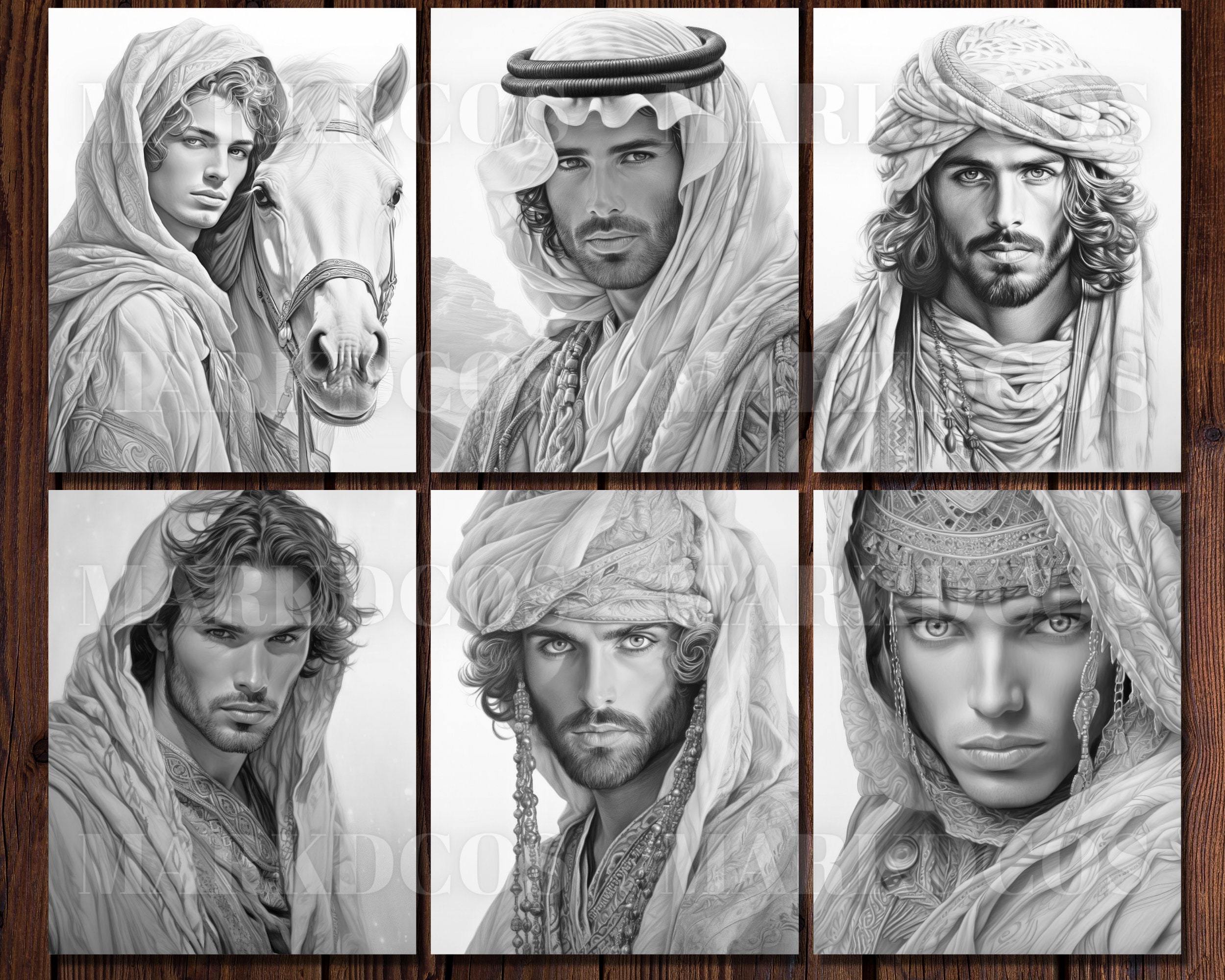 38 Arabian Prince Coloring Book, Grayscale Coloring Book for Adults and ...