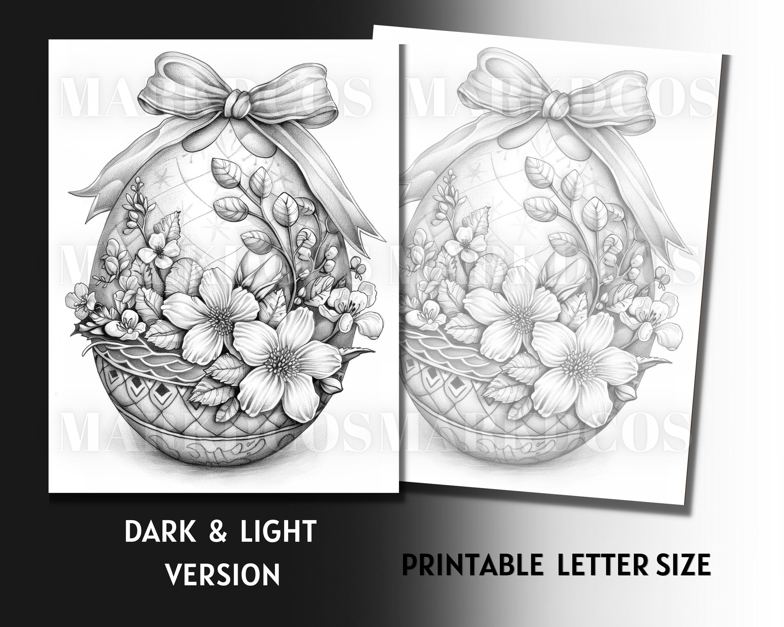 63 Easter Egg Coloring Book, Grayscale Coloring Book for Adults and ...