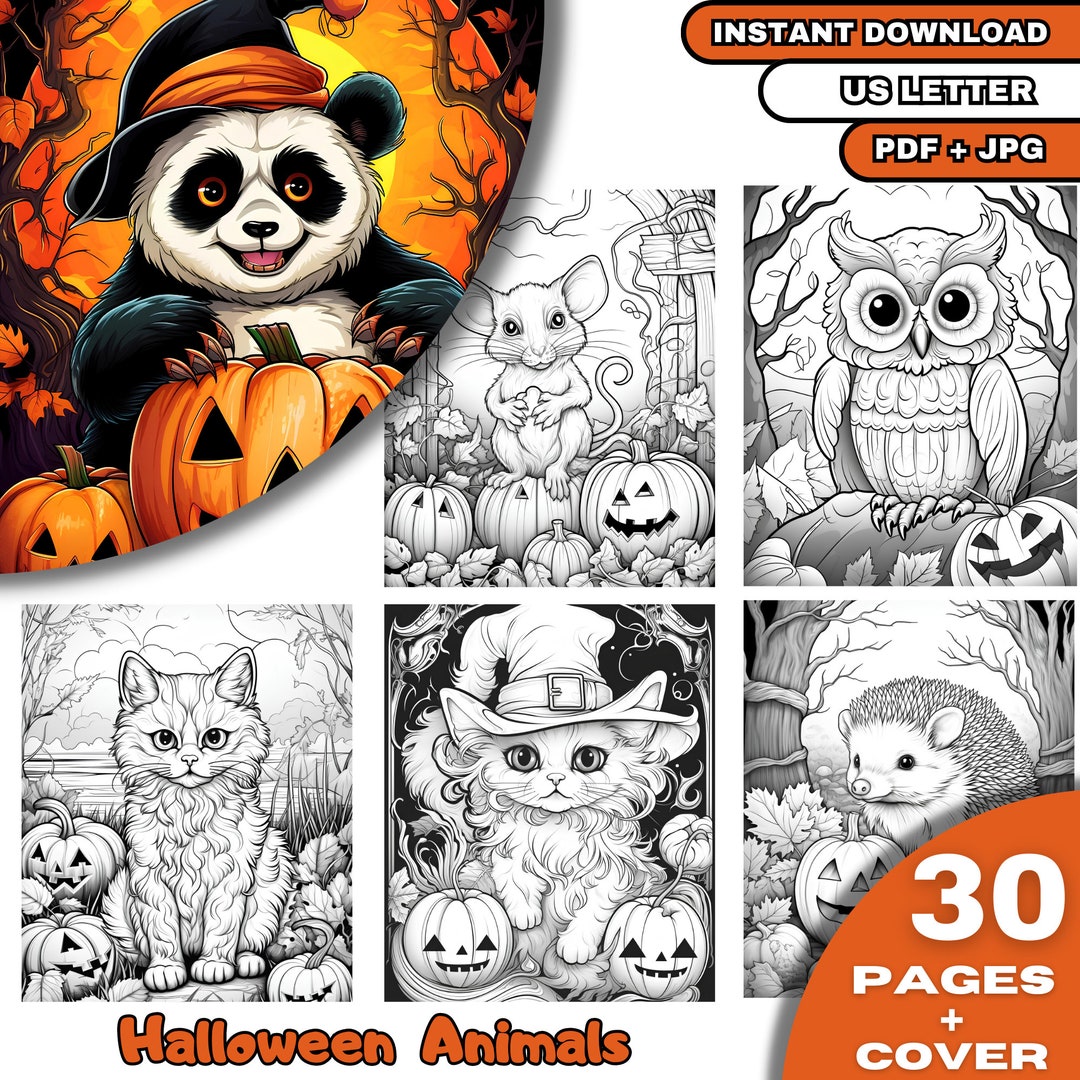 30 Halloween Animals Coloring Book, Adults & Kids Coloring Pages ...