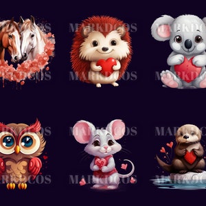 90 PNG Watercolor Valentine's Day Animals Clip Art, Romantic Valentines ...