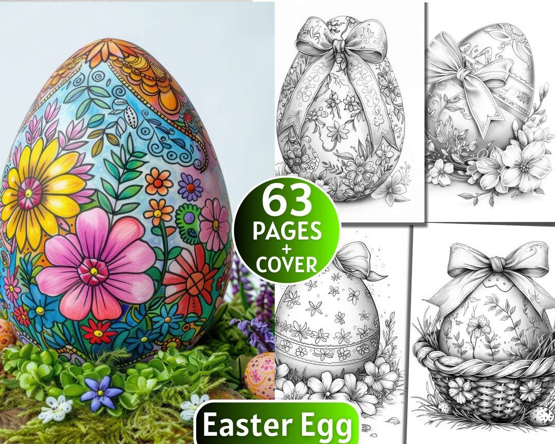 63 Easter Egg Coloring Book, Grayscale Coloring Book for Adults and ...
