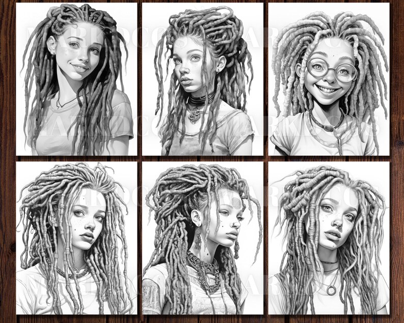 41 Girl With Dreadlocks Coloring Book | Grayscale Coloring Book for ...