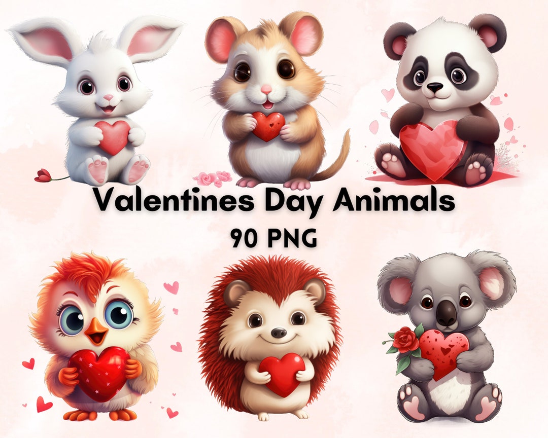 90 PNG Watercolor Valentine's Day Animals Clip Art, Romantic Valentines ...