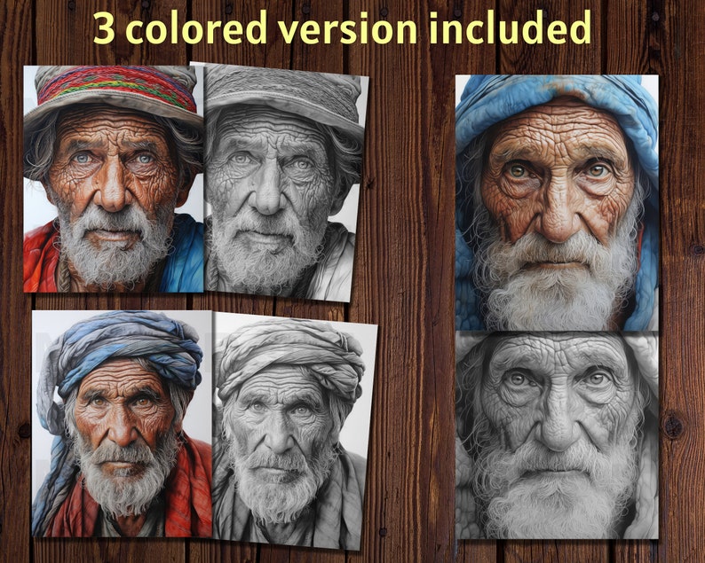 40 Old Wrinkled Men Coloring Book, Grayscale Coloring Book for Adults ...