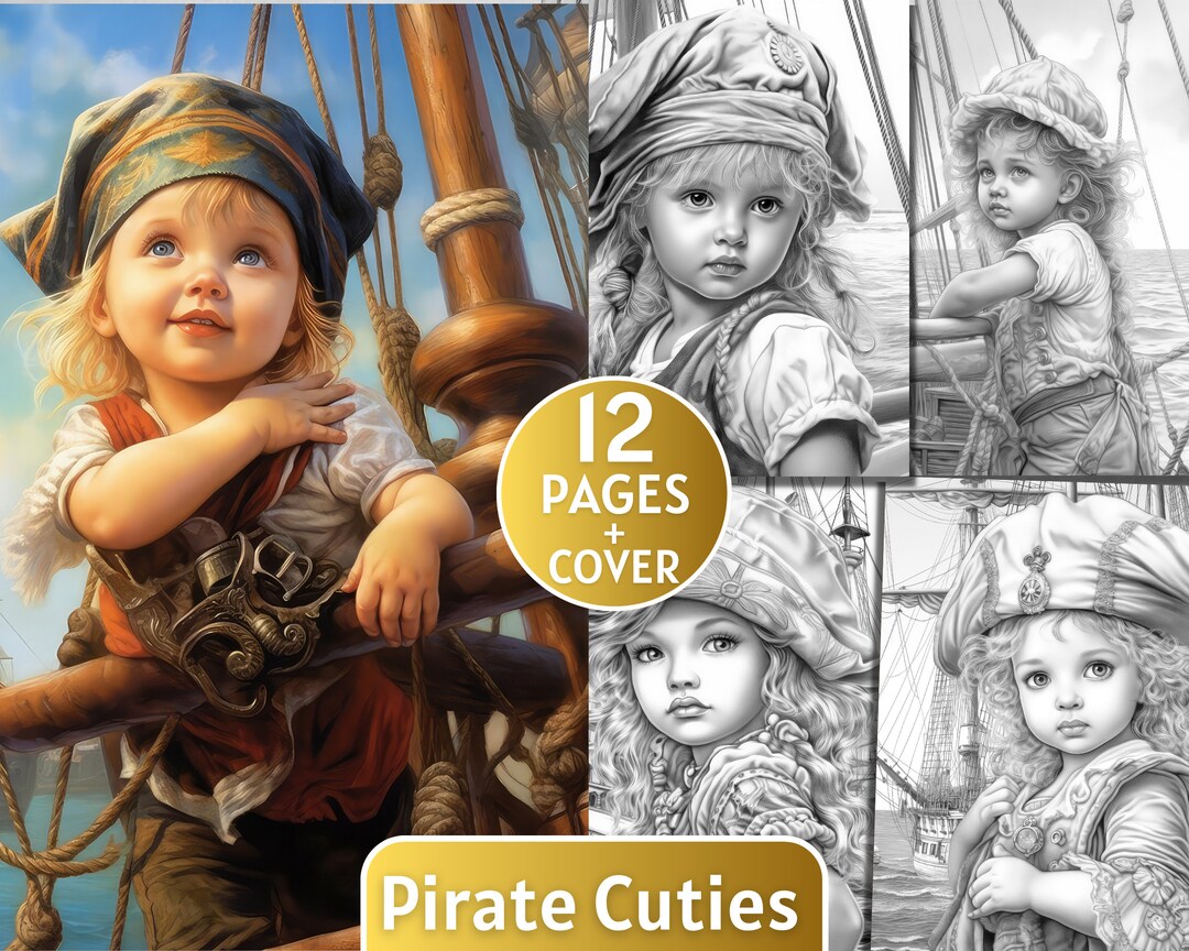 12 Pirate Cuties Coloring Book, Grayscale Coloring Book for Adults and ...