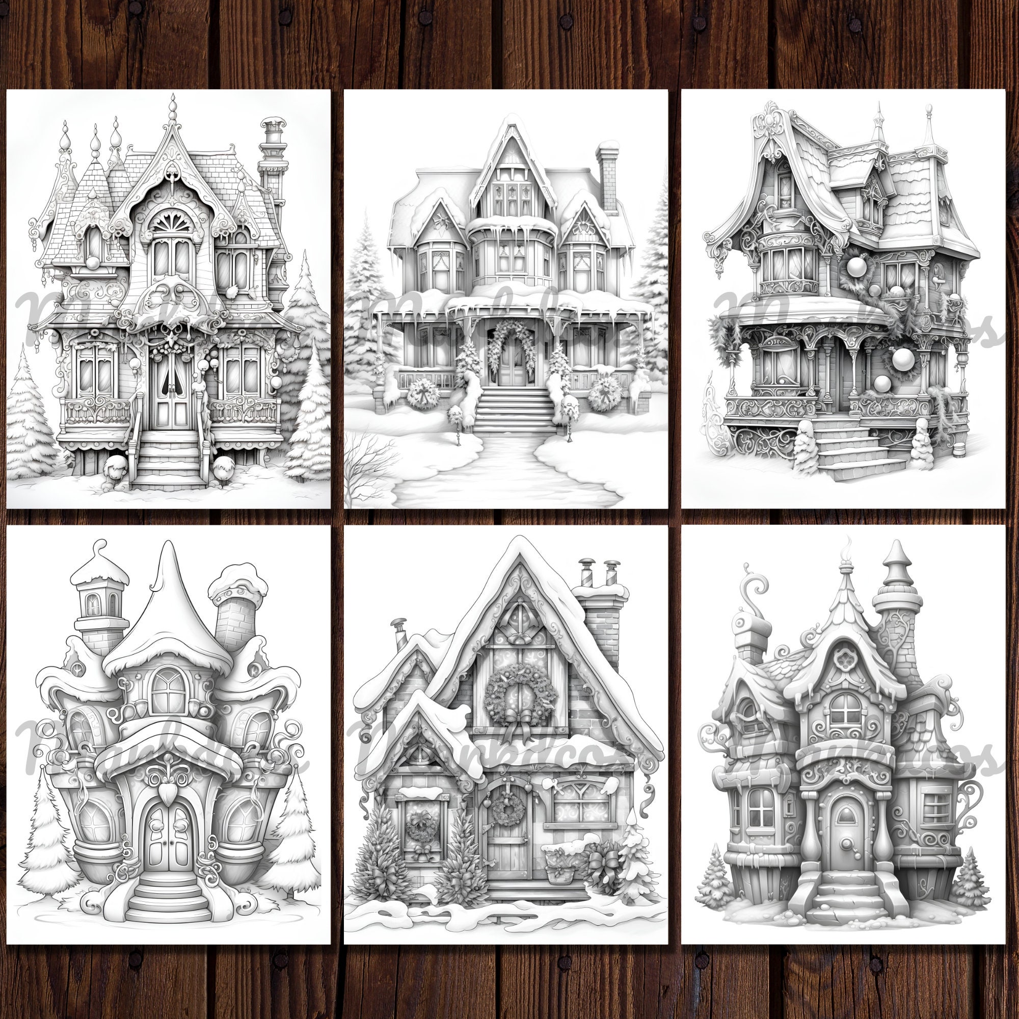 40 Christmas Houses Coloring Book, Adults & Kids Coloring Pages ...