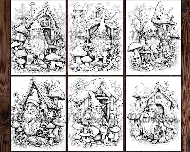 70 Enchanted Gnomes Coloring Book Adults Kids Coloring - Etsy