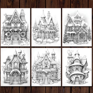 40 Christmas Houses Coloring Book, Adults & Kids Coloring Pages ...