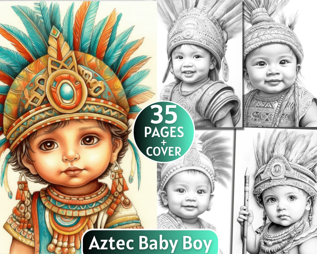 35 Aztec Baby Boy Coloring Book, Grayscale Coloring Book for Adults and ...