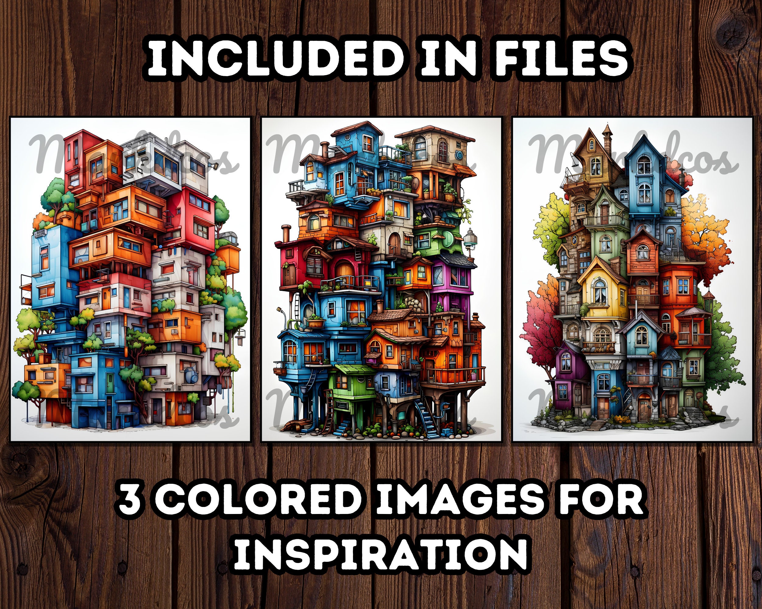 30 Condominiums Coloring, Adults & Kids Coloring Pages, Grayscale ...