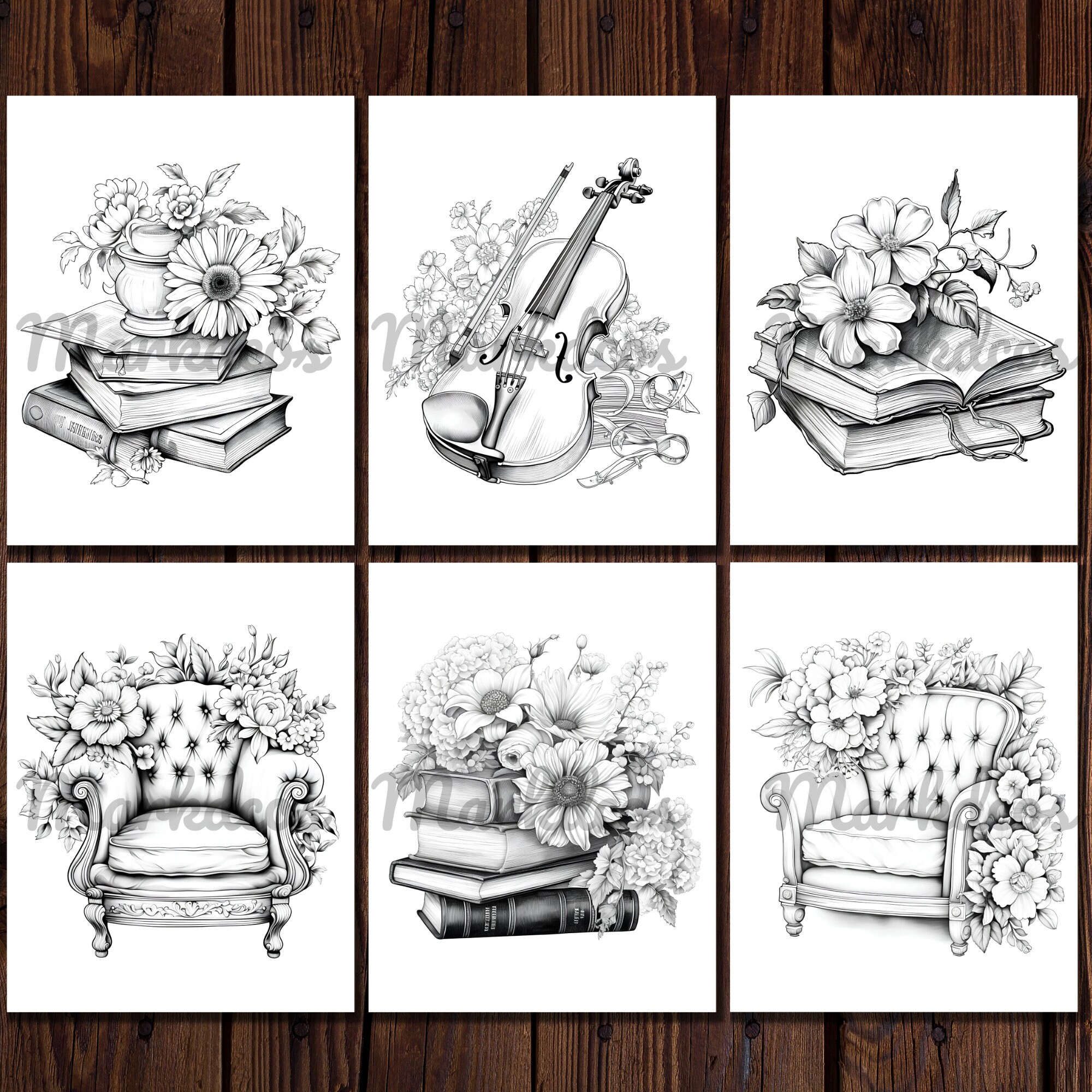 30 Vintage Flower Objects Coloring Book Adults & Kids - Etsy